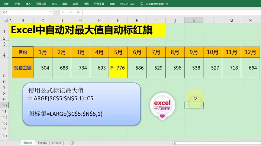Excel中实现自动对最大值标红旗,利用图标集,简单到没朋友!