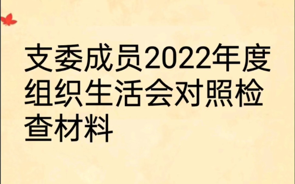 支委成员2022年度组织生活会对照检查材料