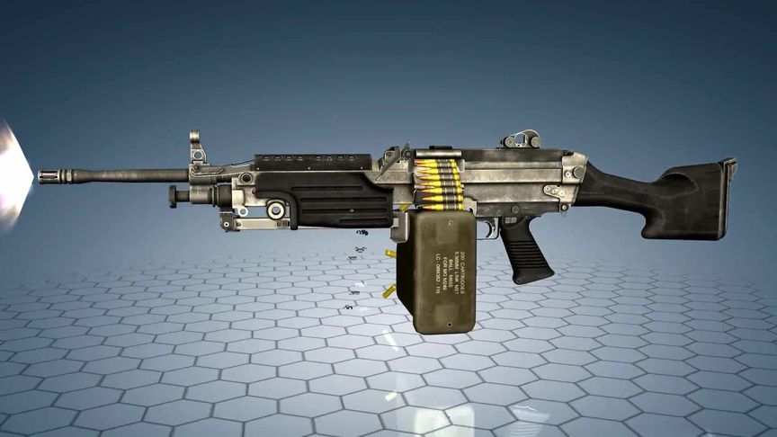 游戏中比较常见的M249班用轻机枪,3D动画演示它的工作原理!