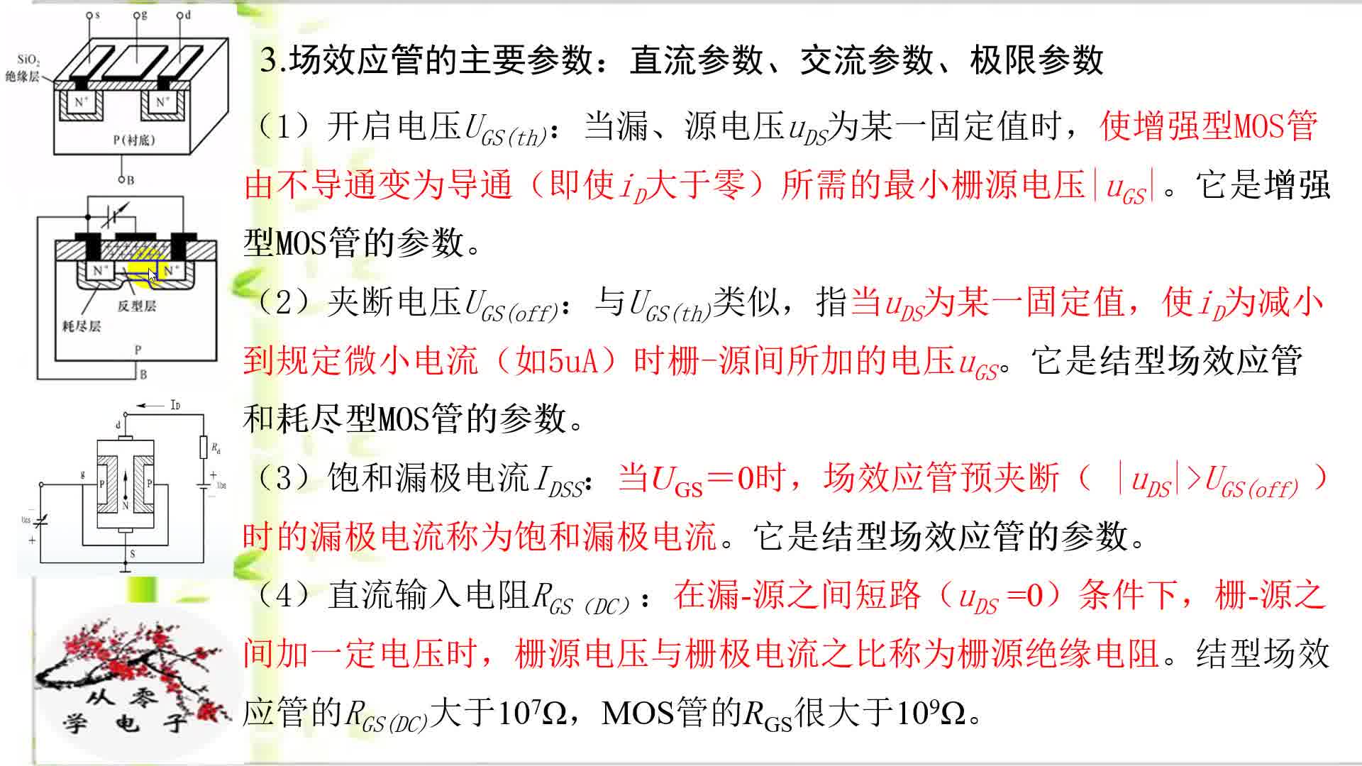 场效应管的主要参数有哪些?它们是什么含义?选用时要注意什么?