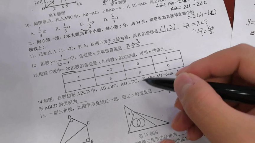 八年级上册期末试卷辅导(1.13)一次函数的自变量x与函数y的对应