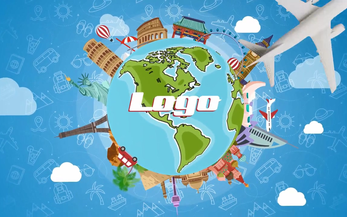 AE模板-旅行社旅游节目飞机飞过特效的公司企业品牌商品店铺标志...