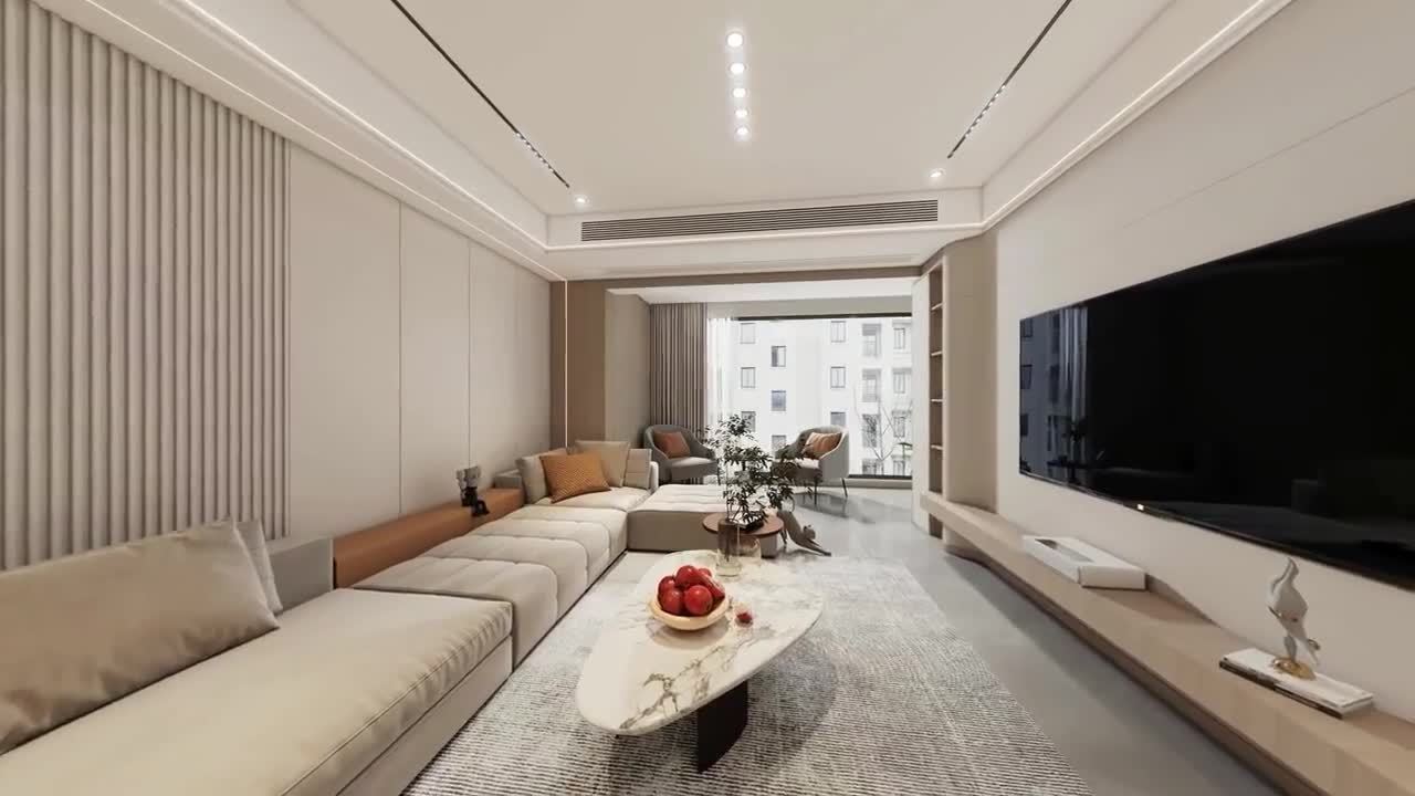 客餐厅一体空间,开放式厨房效果图