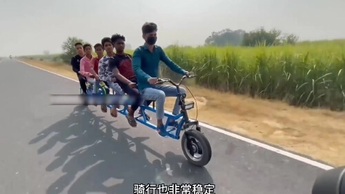 国外大神仅用用一些简单的材料就可以制作出一款多人骑行电动车简直...