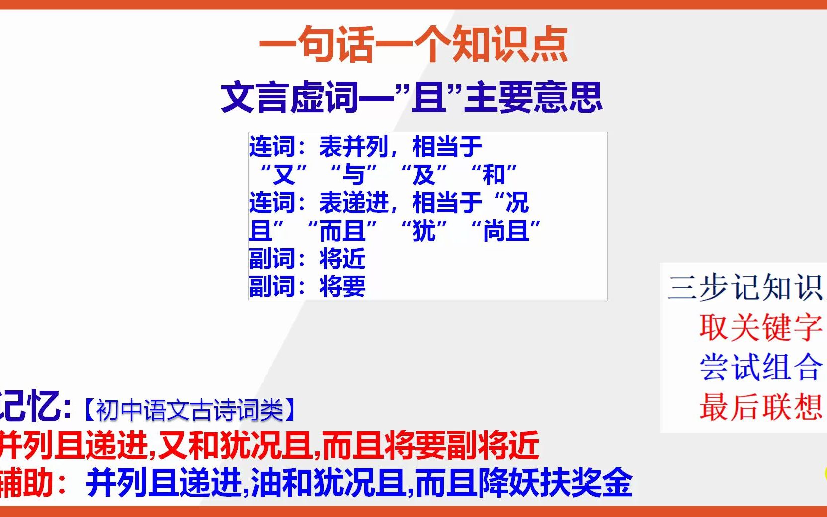 初中语文:15秒巧背文言虚词且的主要意思