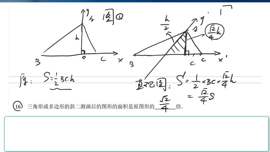 高中数学——立体几何——三角形直观图画法对应的面积变化过程