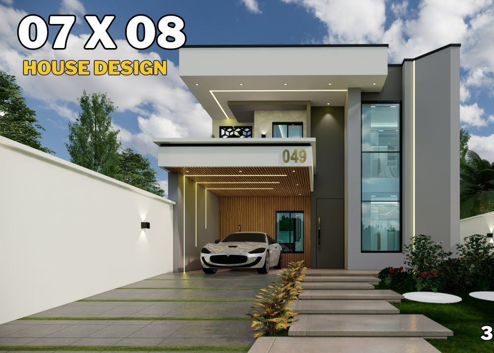 简单之家公寓 |房屋设计理念|7米X8米|三卧室现代别墅设计效果图【...