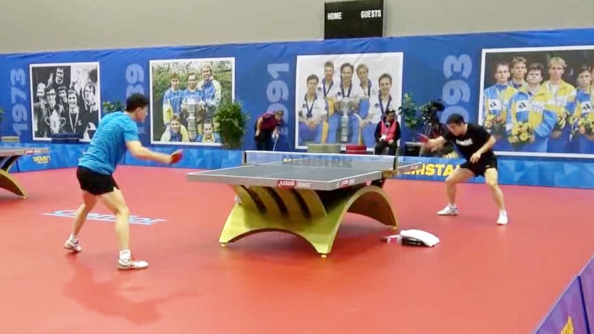 马龙和樊振东,反手攻球,反手拨球练习,精彩!