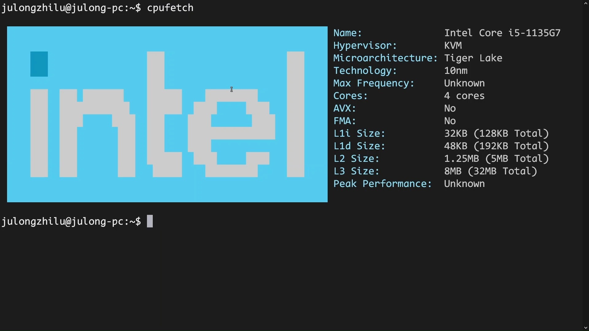 在Linux上用cpufetch查看cpu信息