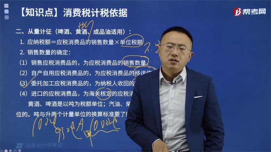 帮考网注会考试孙孝群老师简要讲消费税从量计征的规定有哪些?