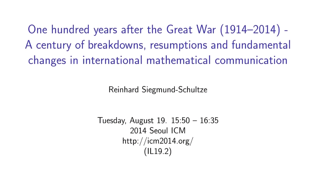 ICM2014首尔国际数学家大会数学史45分钟特邀演讲(2):Reinhard ...