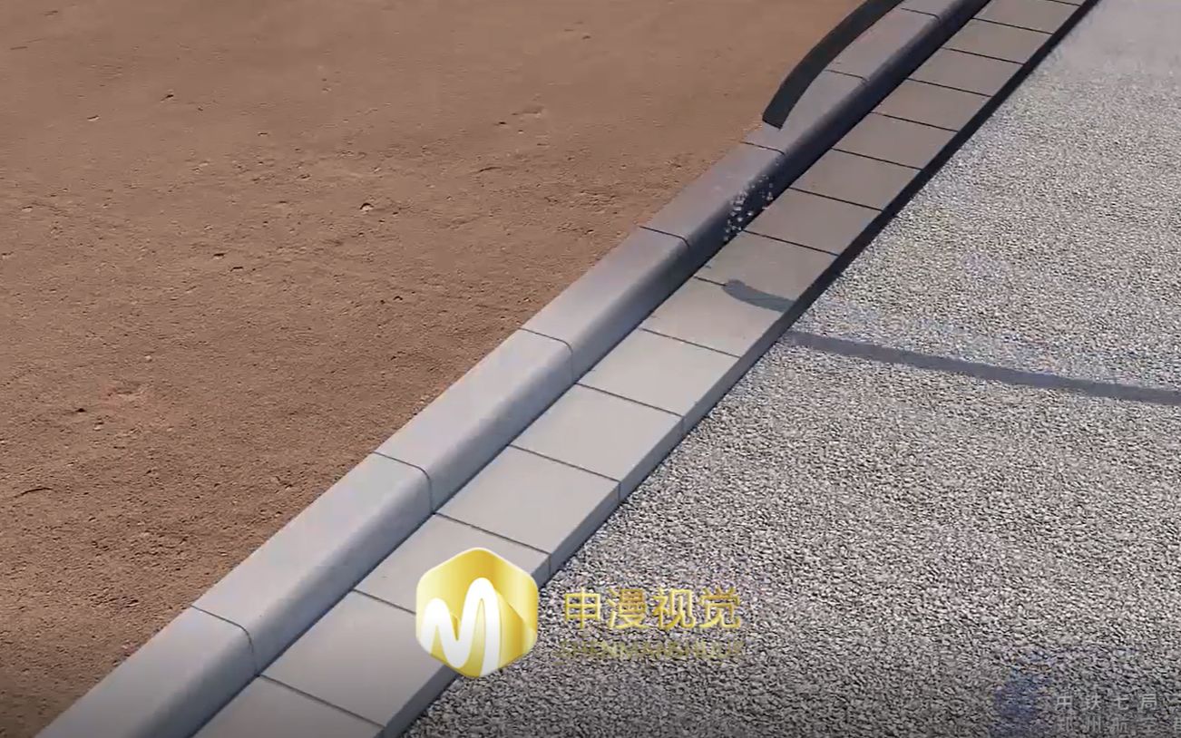 3D施工动画来演示道路施工-路面工程-侧平石安装工程道路施工动画