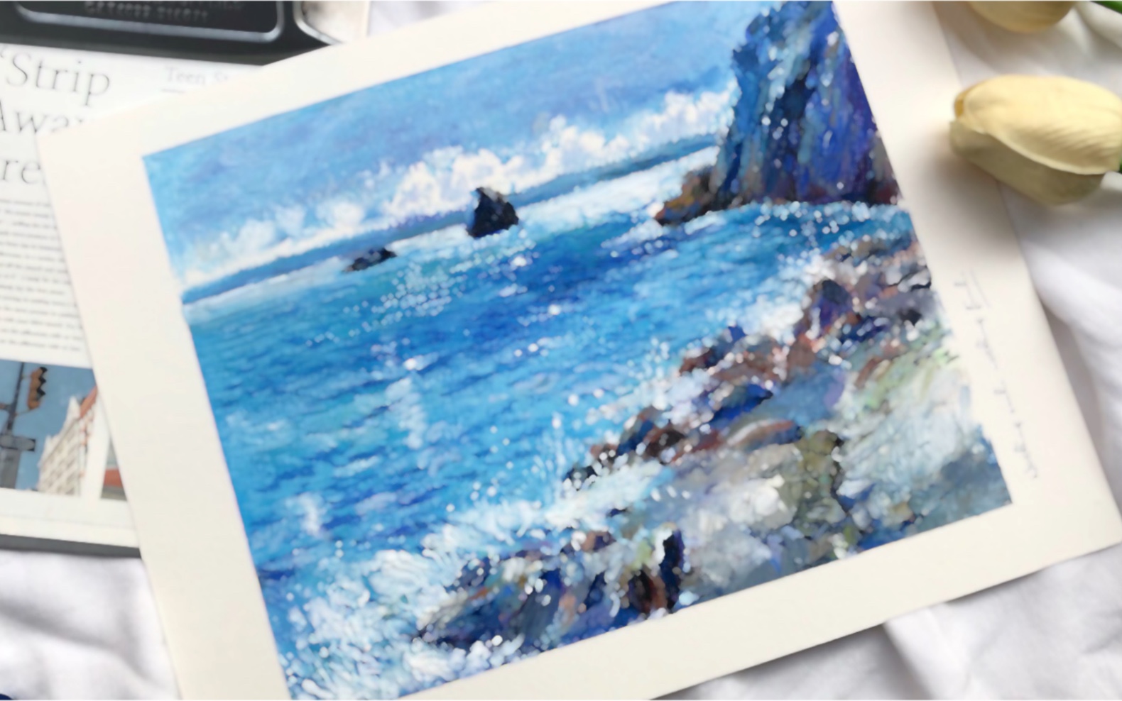 妍究啥画|夏日海边·油画棒绘画视频