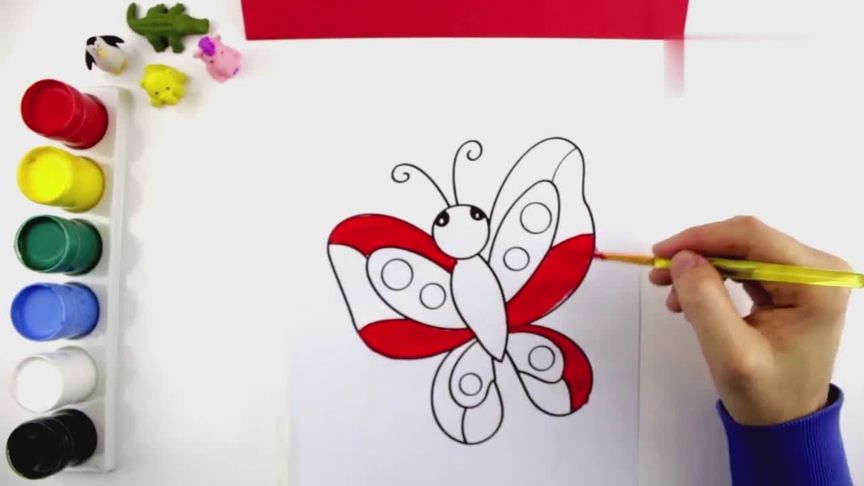 教小朋友给蝴蝶简笔画涂色!简笔画填色教程!