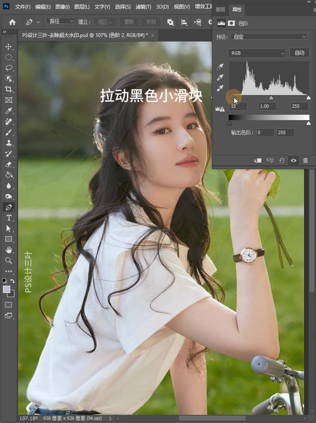 PS教程教你去除超大水印