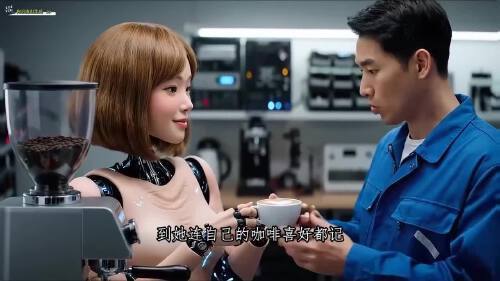仿生美女咖啡师惊艳亮相!为维修工特调治愈饮品,这杯咖啡不简单