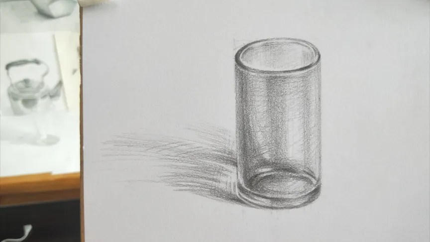 玻璃杯水杯素描立体画法,静物素描