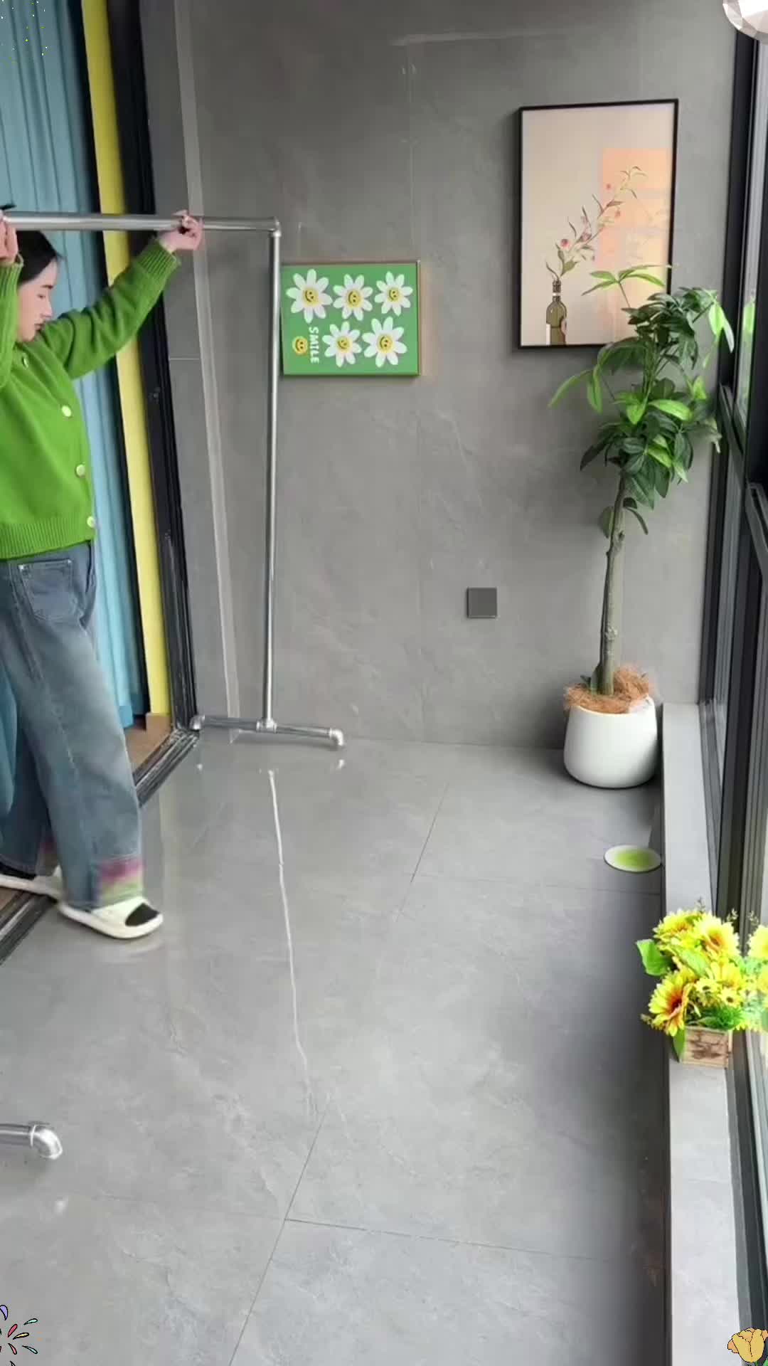 钢管晾衣架落地家用卧室挂衣服架子室外阳台简易晒衣服被子晾衣杆#...