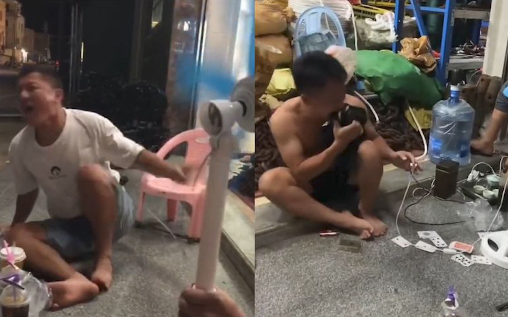 风扇倒转能发电?几男子手握插头挑战不插电风扇,被电到满地打滚