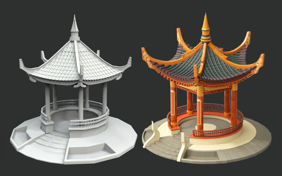 【3dmax建模】新手场景凉亭教学,古风瓦片制作讲解