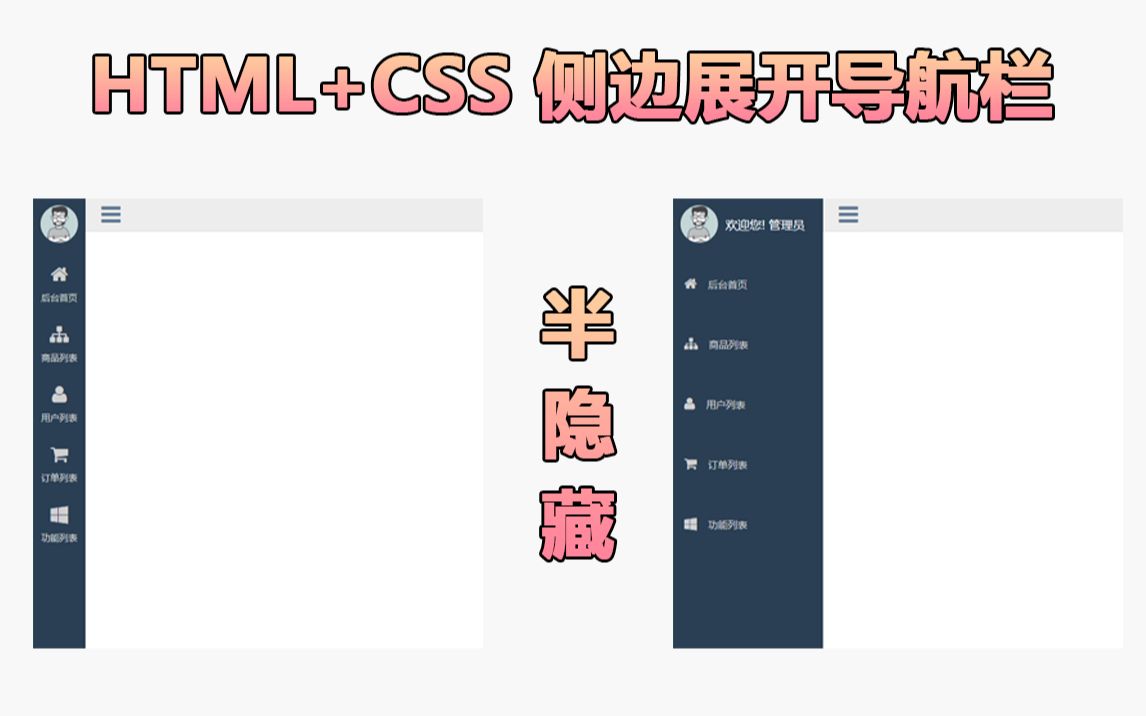 HTML+CSS 侧边展开导航栏,哪位观众姥爷要的,快快收藏一波~