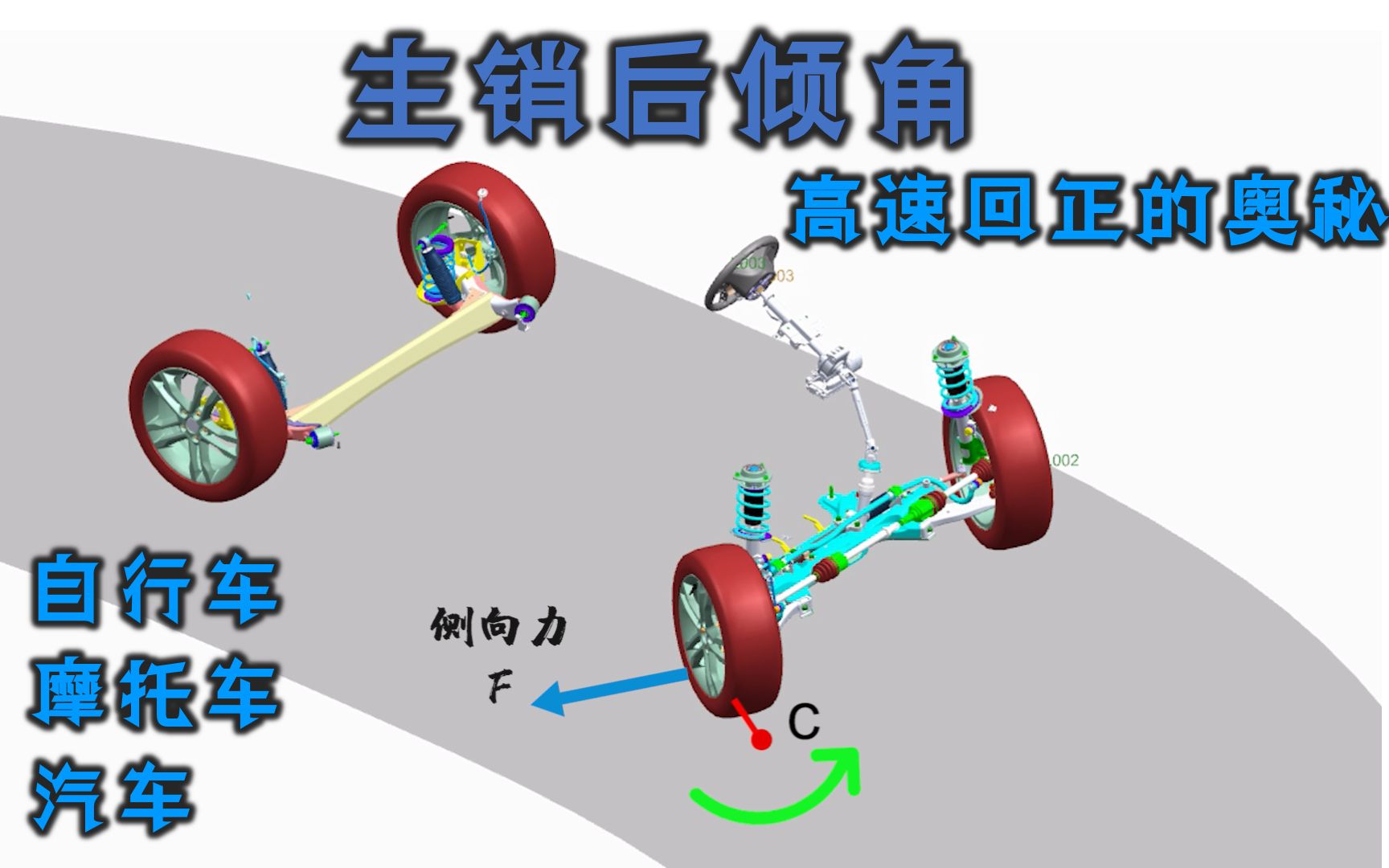 汽车、摩托车、自行车为啥都有主销后倾角?解密后倾角的作用!