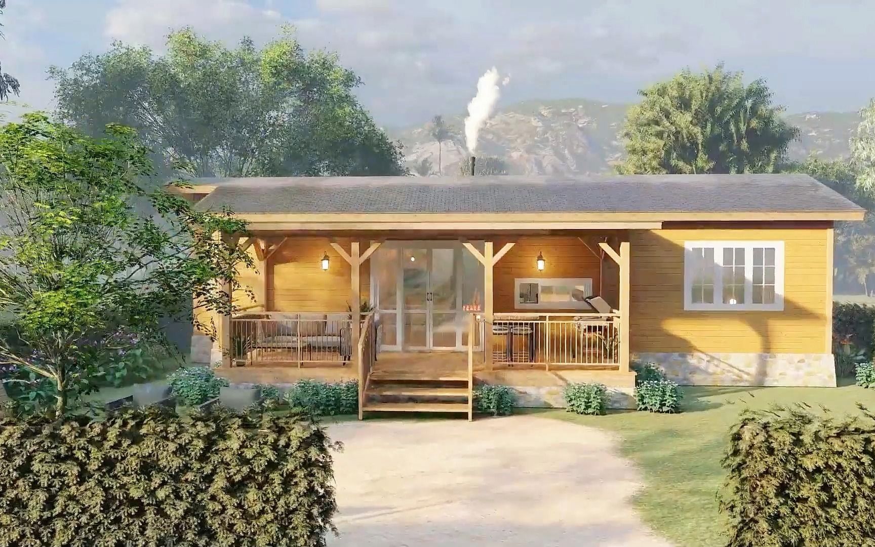 一栋迷人的3居室乡村木屋别墅房屋创意(5x13m,附平面图)