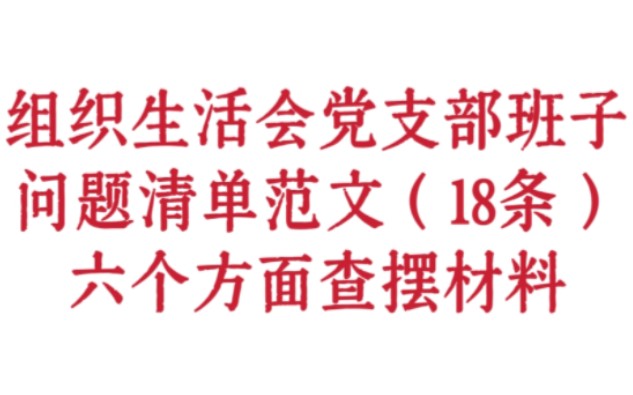 组织生活会党支部班子问题清单范文(18条)六个方面查摆材料