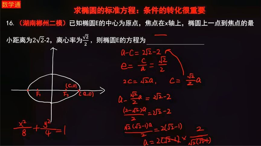 求椭圆标准方程,条件的转化很重要