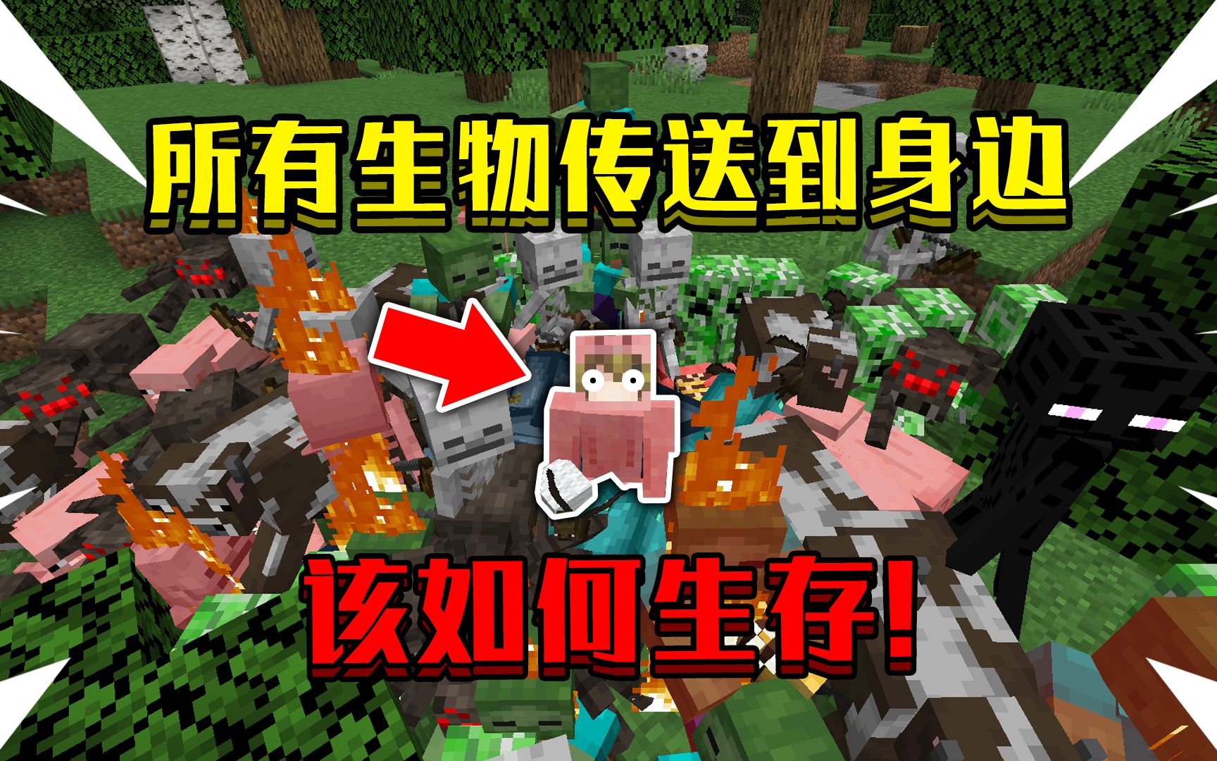 当我的世界所有生物传送到身边!周围全是怪物,该如何生存下去!