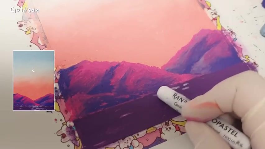 画笔:韩国艺术家油画棒表现的“晚霞时分”(绘画教学)