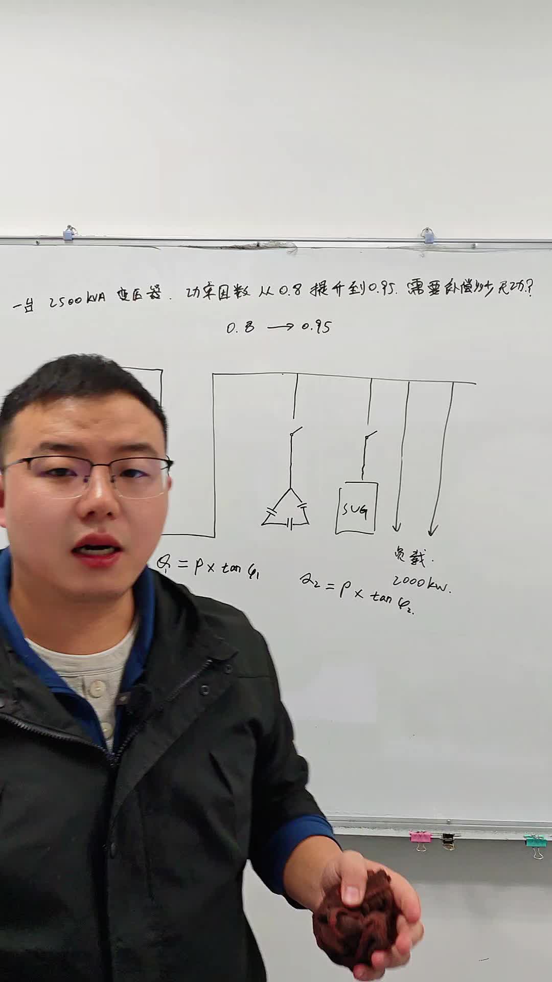 2500KVA变压器,有功功率2000KW,功率因数从0.8提升到0.95,需要...