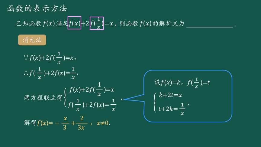 高中数学必修1函数的表示方法 - 消元法求函数解析式(基础)