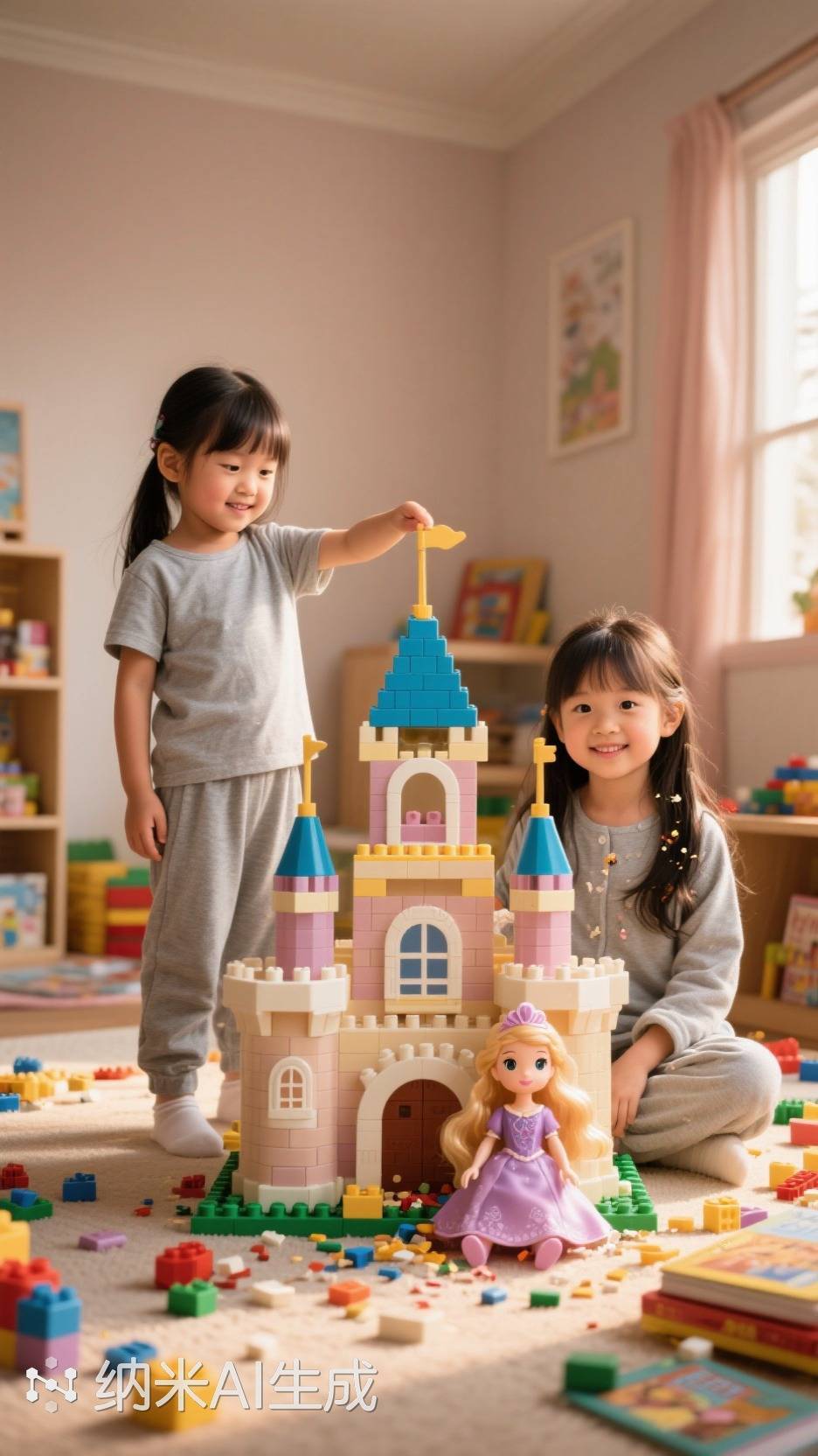 积木城堡搭好啦!姐姐比高妹妹当公主 #萌娃