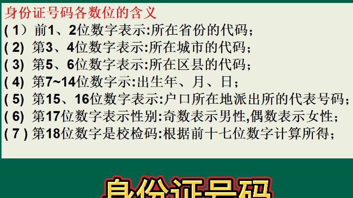 身份证号码各数位的含义