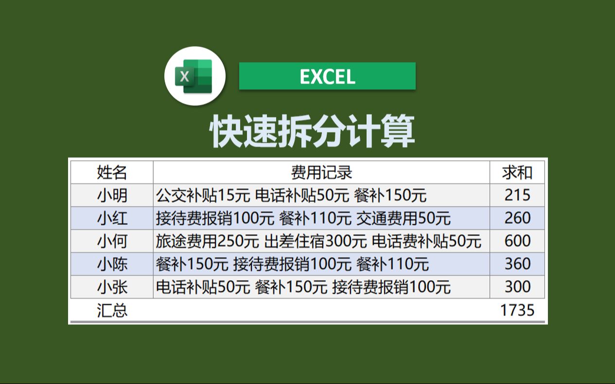 Excel快速拆分明细数值汇总计算