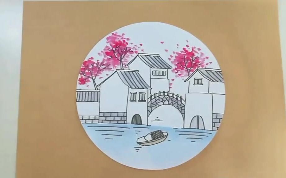 创意儿童画。《传统民居》看一遍就会的儿童画系列,勾线笔画出,形...
