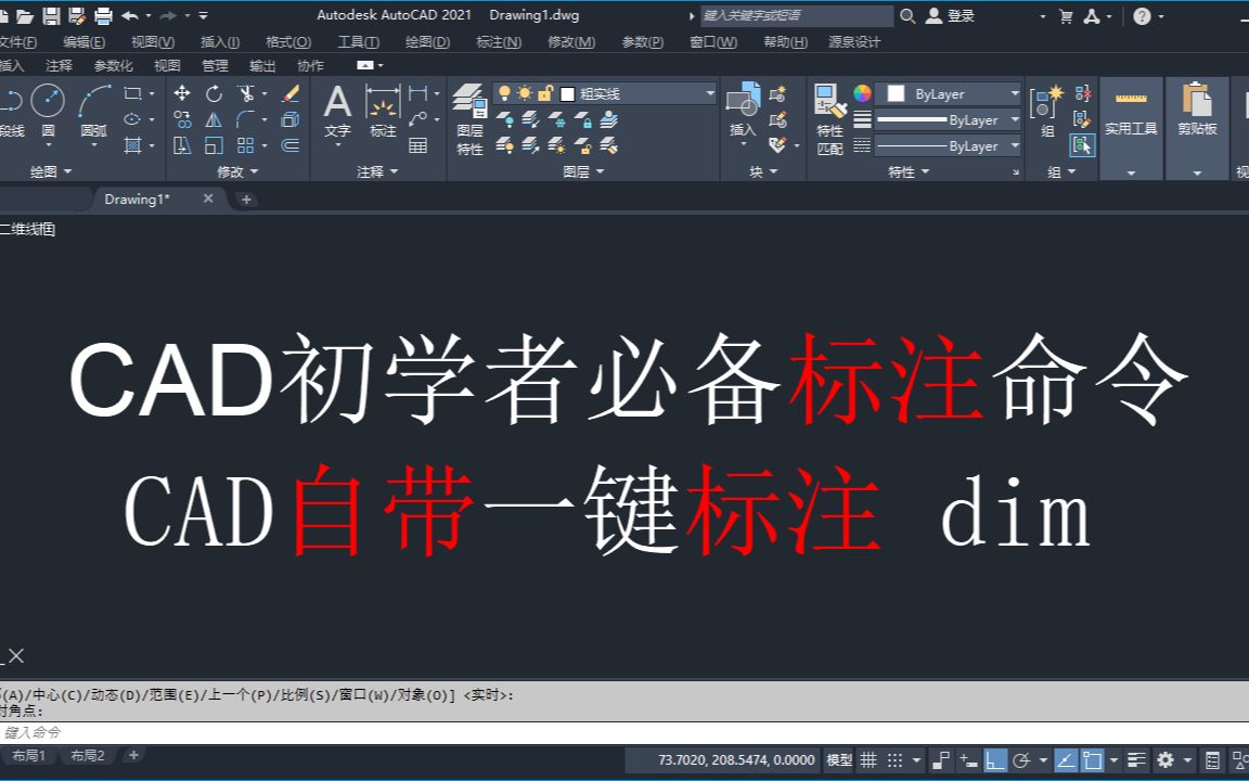 CAD初学必备标注命令,CAD自带一键标注dim,让标注简单易学