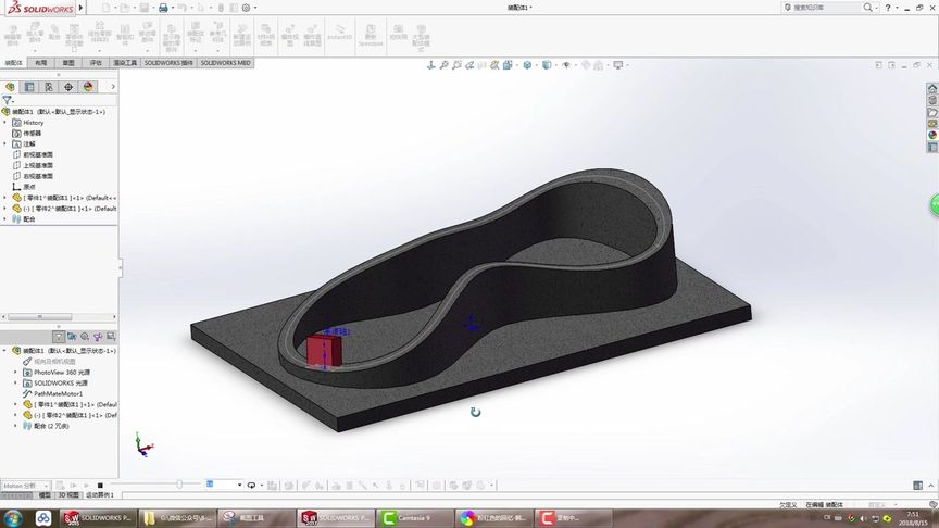 SolidWorks路径配合马达的是使用:在高低起伏的曲线跑道上运动