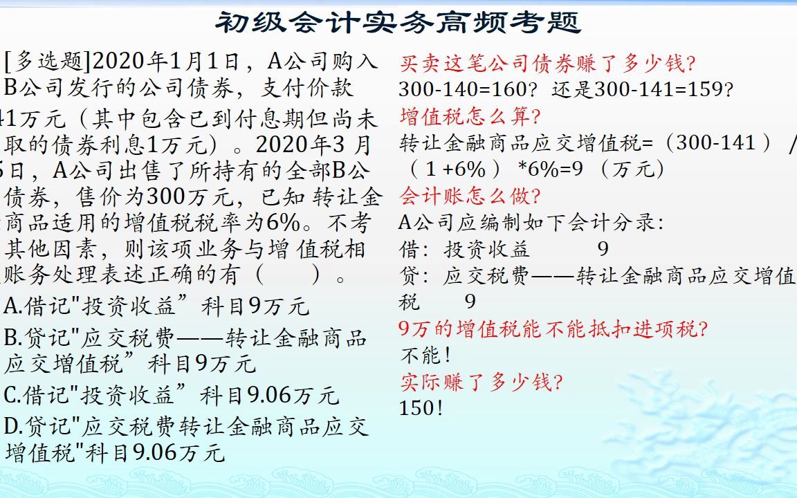 初级会计师考试会计实务高频考点转让金融商品增值税