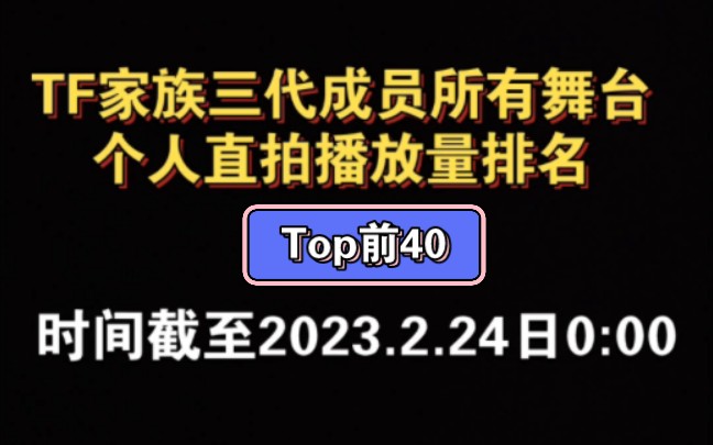 【TF家族三代成员所有官方舞台个人直拍播放量排名Top40】时间截至...