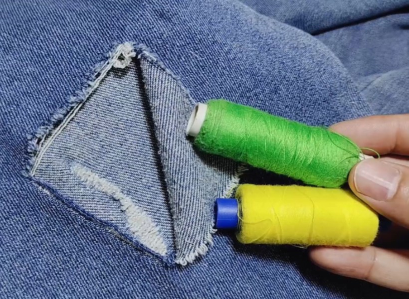 应粉丝们要求,用不同颜色的线修补牛仔裤破洞//无痕修补