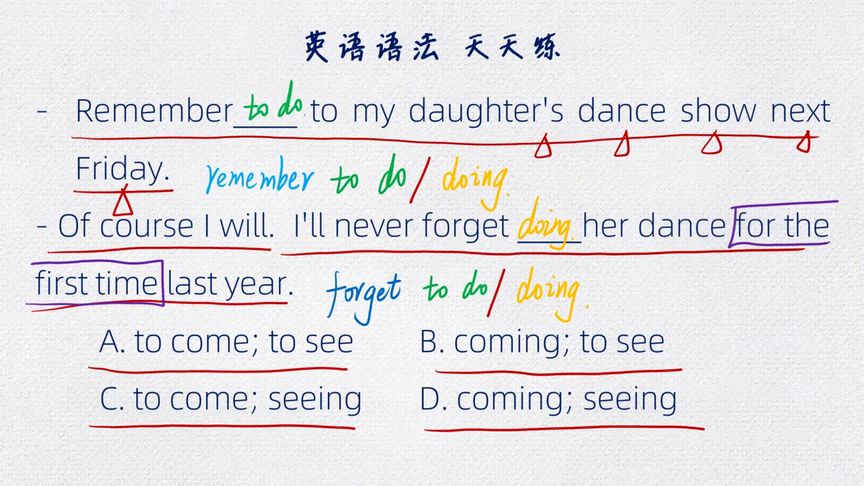 中考英语语法 天天练 remember与forget用法