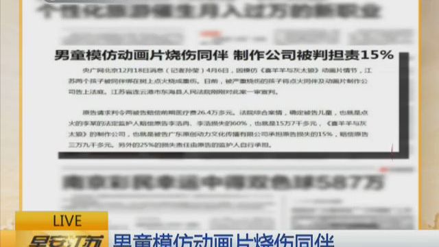 男孩模仿动画片“绑架烤羊”的故事 烧伤同伴酿成悲剧
