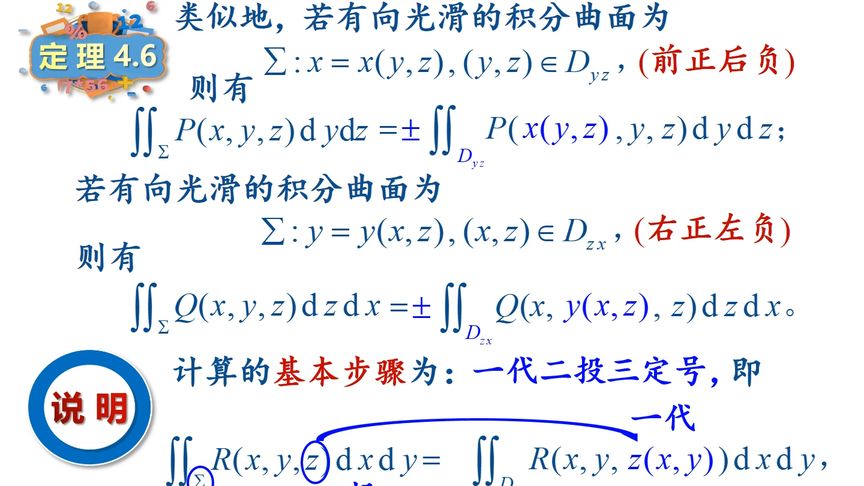 高数视频第125讲:对坐标的曲面积分及计算方法。讲解详细且易懂