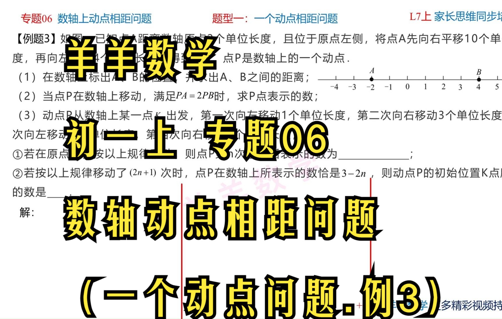 #初一上 专题06 数轴上动点相距问题.一个动点问题.例3 #L7家长思维...