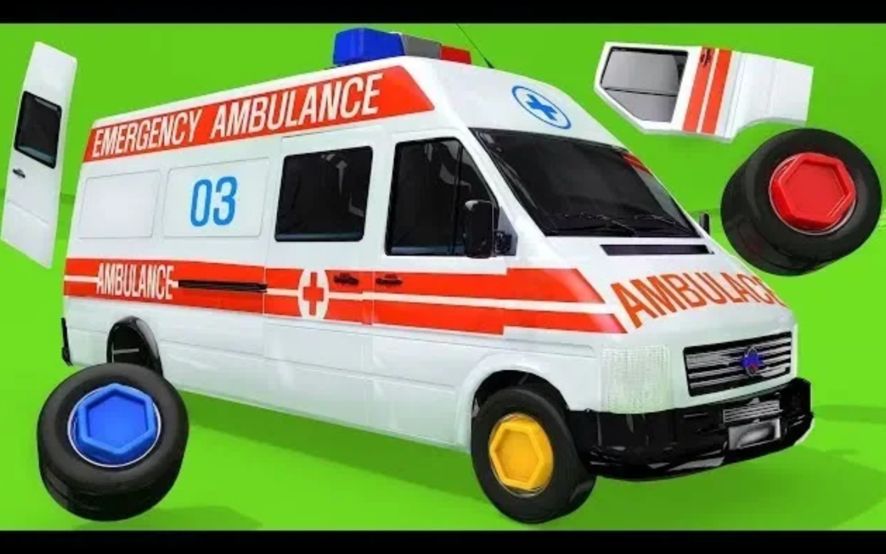 儿童益智早教动画,工程车救护车卡车滑梯闯关 学习颜色认识车辆英语...