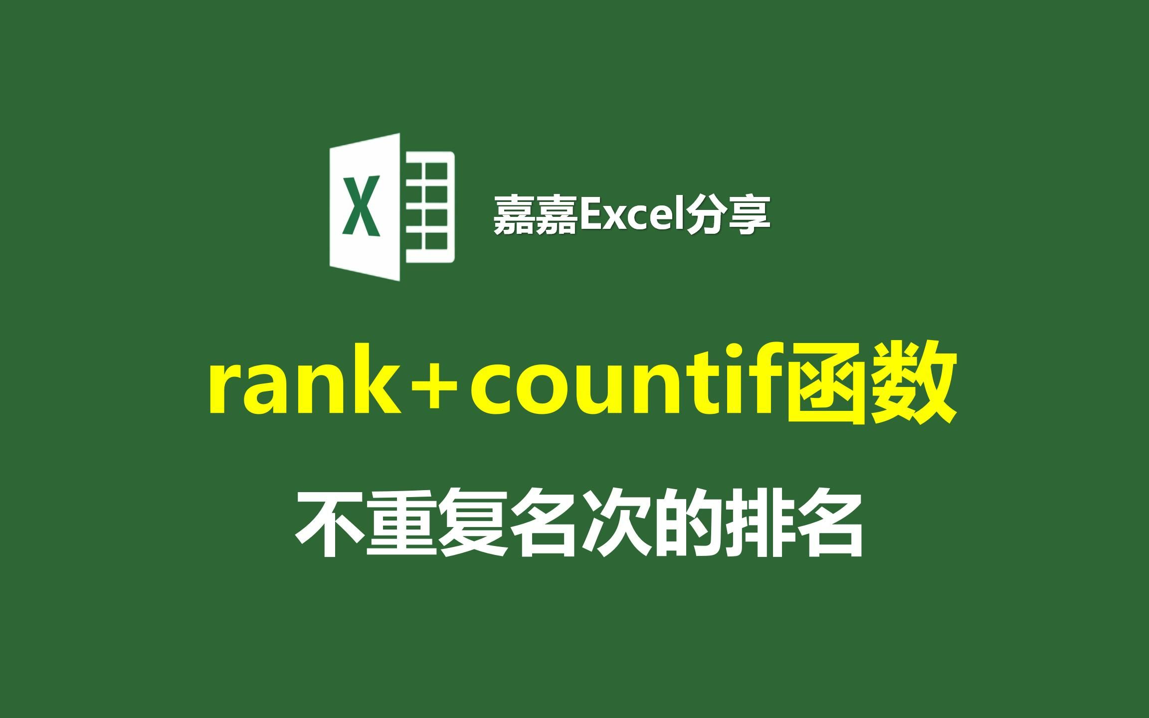 rank+countifs函数组合:不重复名次的排名