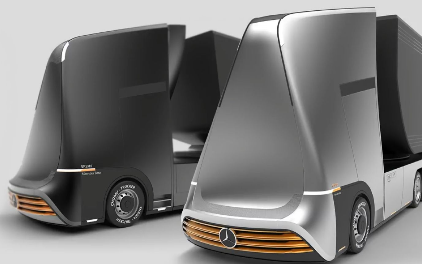 奔驰电动卡车来了，没有窗户非常科幻，基本不用司机