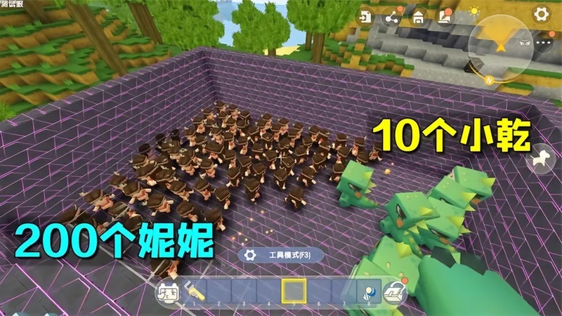 迷你世界:200个妮妮人多势众,但小乾也不是好欺负的,对决开始